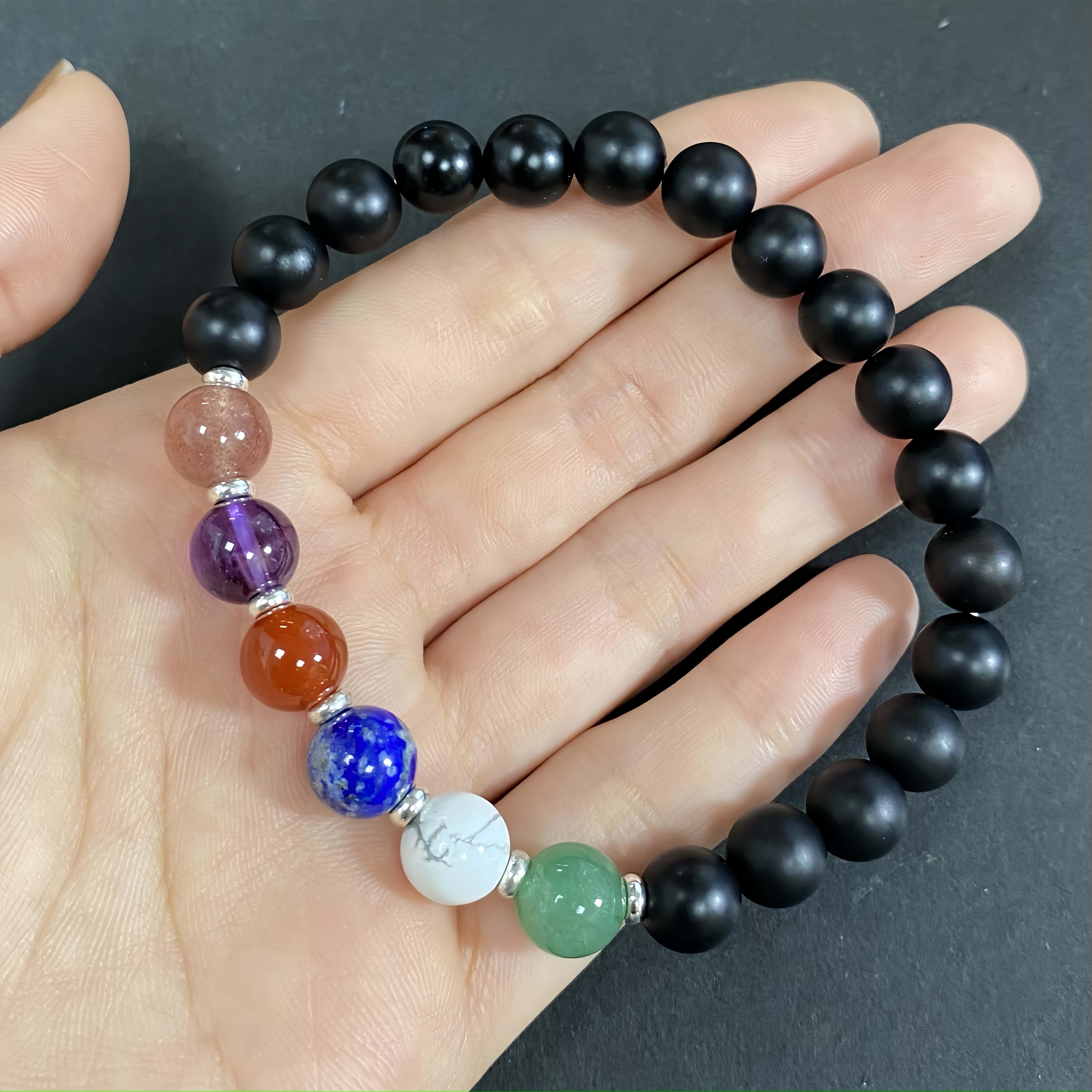 Matte Onyx Seven Chakra Crystal Bracelets – TopHandSilver